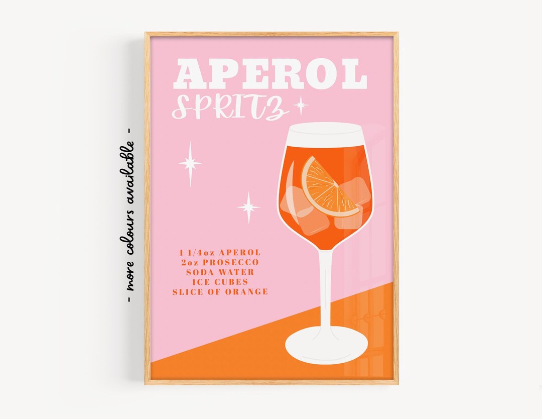 Aperol Spritz Cocktail Print, Kitchen Drinks Print, Colourful Cocktail ...