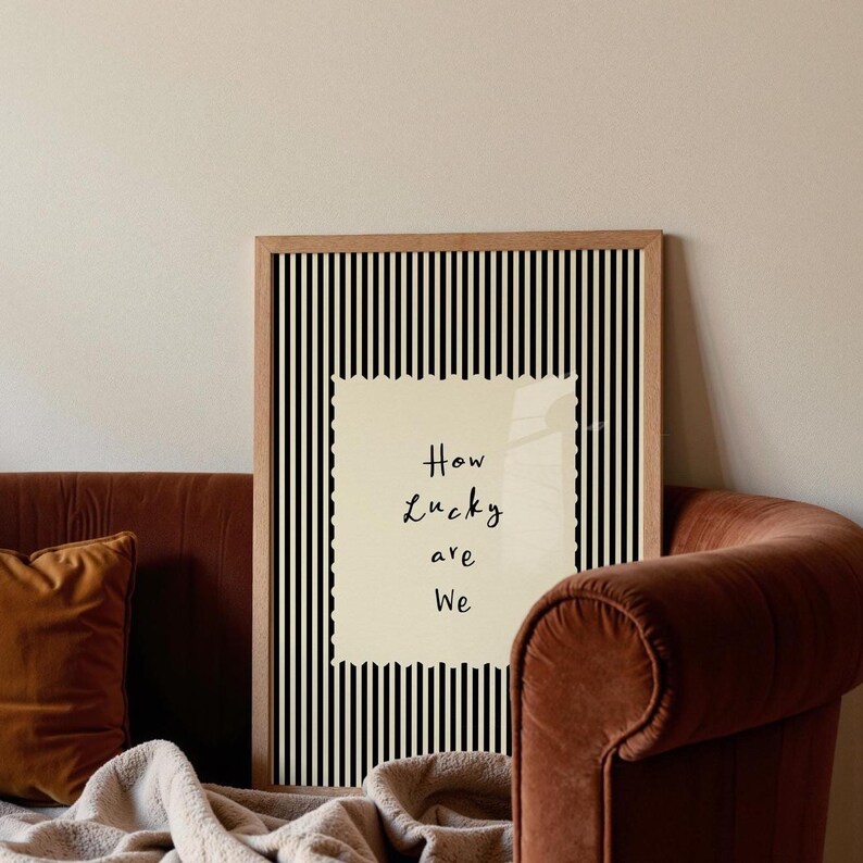 How Lucky Are We Print, Handwritten Quote Poster, Striped Nursery Decor ...