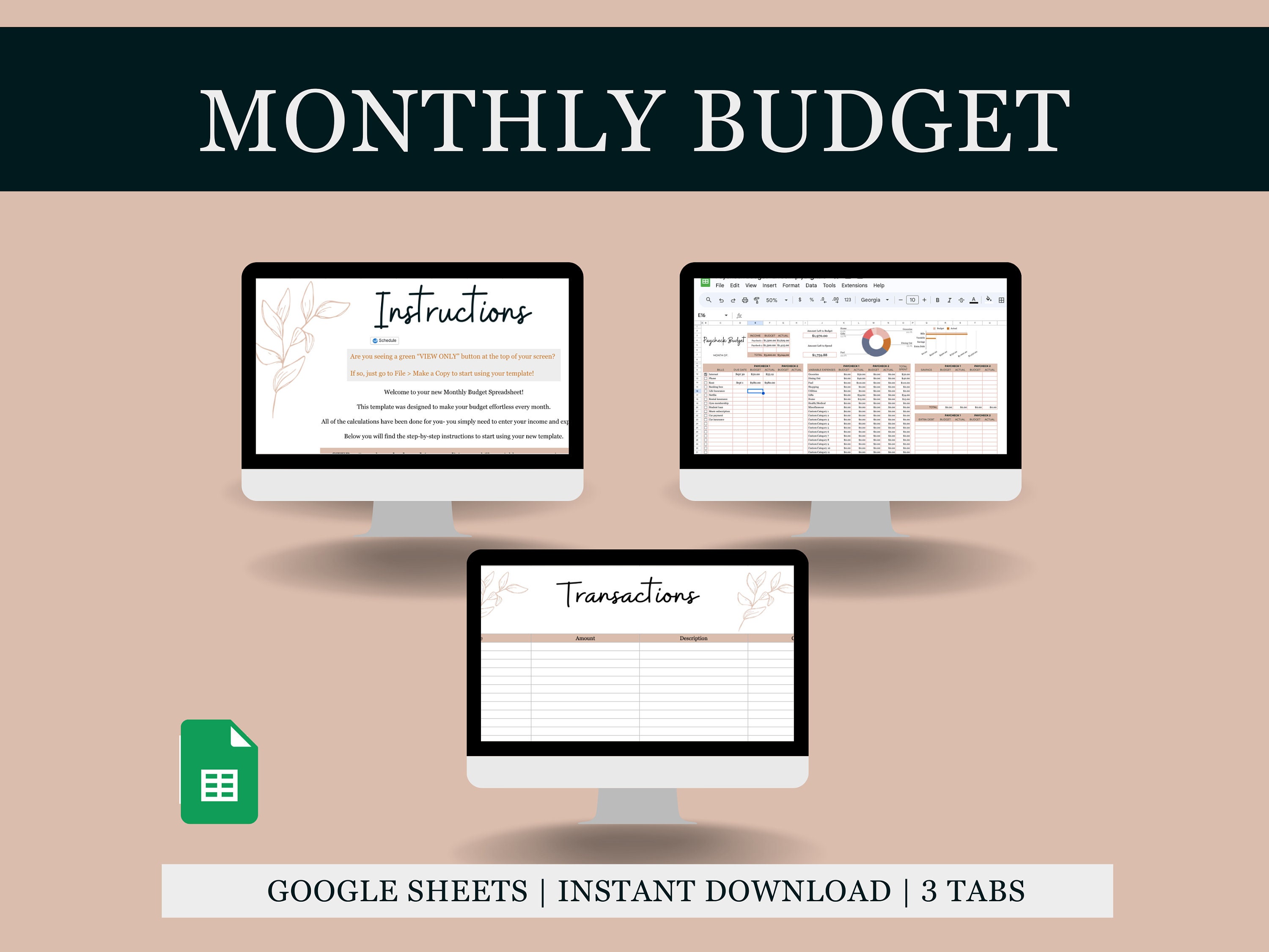 Monthly Budget Google Sheets, Bill and Expense Tracker Spreadsheet ...