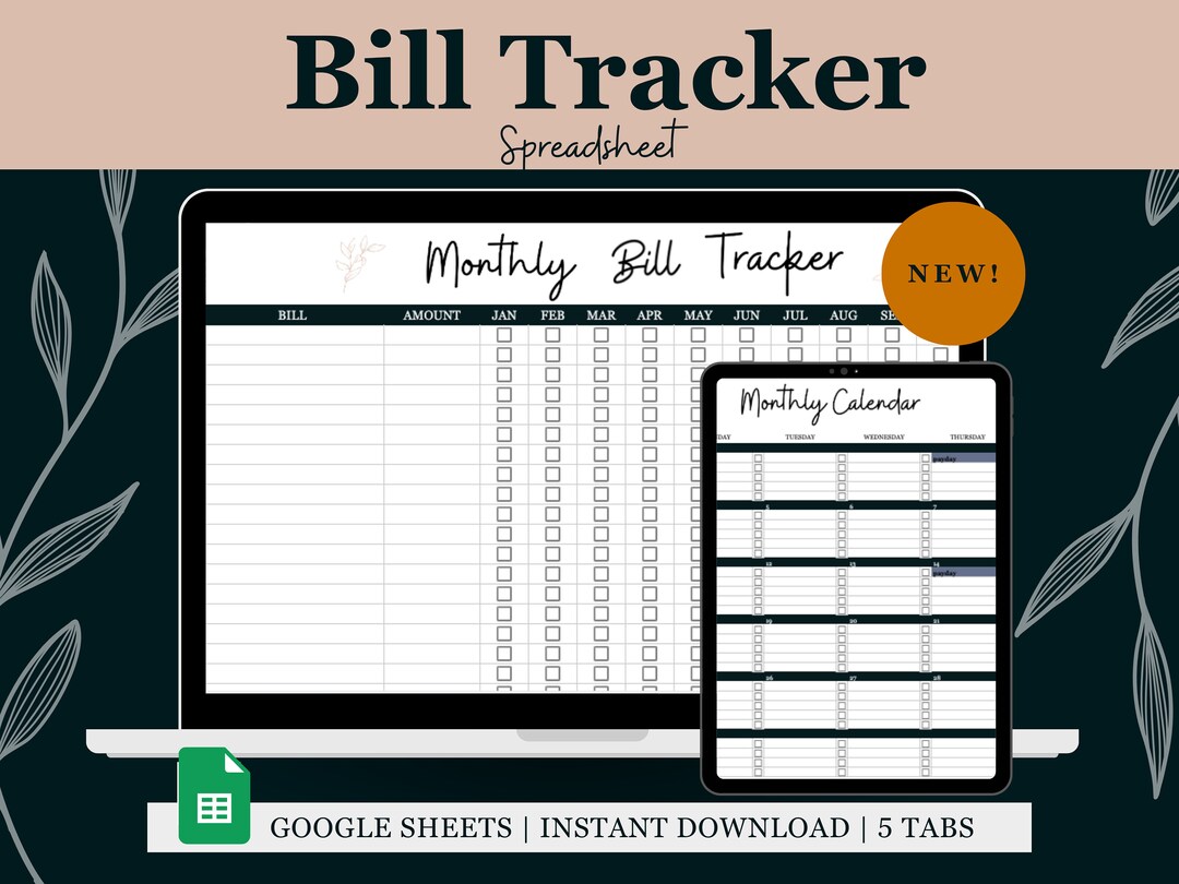 Bill Tracker Google Sheets, Bill Organizer, Bill Calendar, Monthly Bill ...