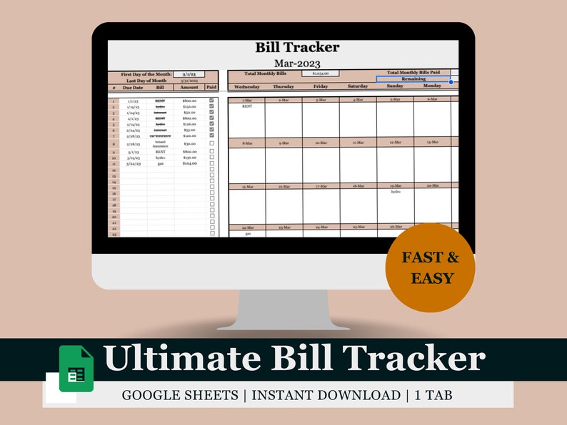 Bill Tracker Spreadsheet, Google Sheets Bill Calendar, Monthly Bill ...