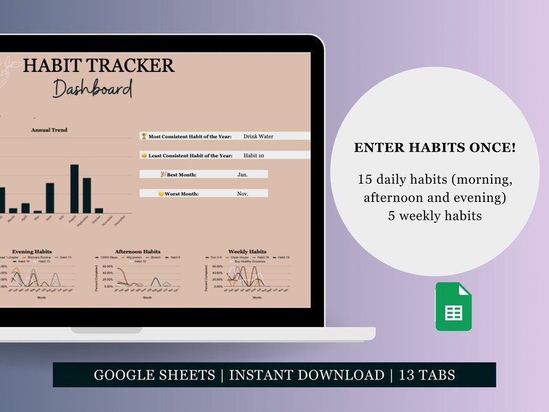 Habit Tracker Google Sheets Spreadsheet 2024, Habit Tracker Printable ...