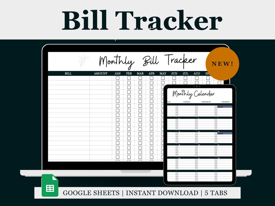 Bill Tracker Google Sheets Blue, Bill Organizer, Bill Calendar, Monthly ...
