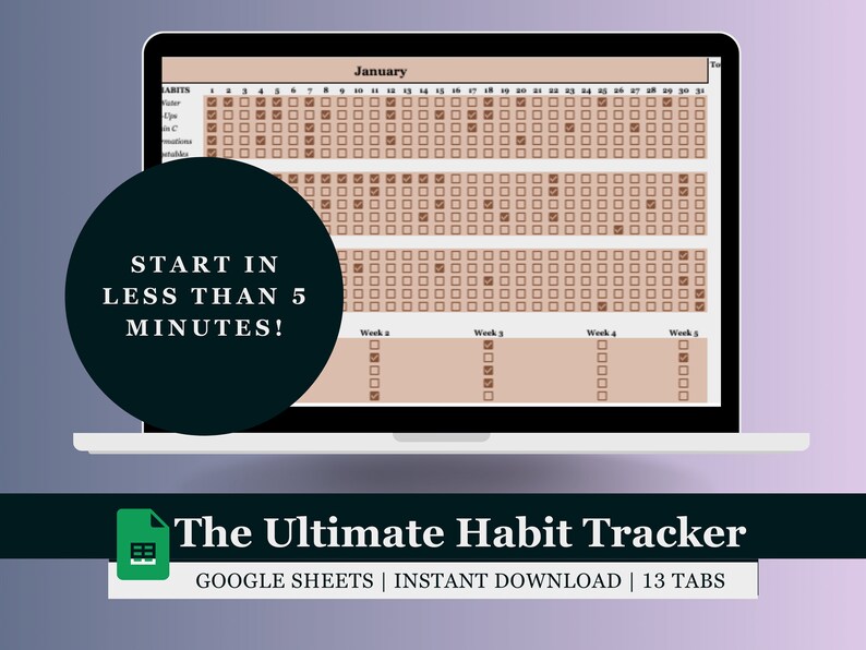 Habit Tracker Google Sheets Spreadsheet 2024, Habit Tracker Printable ...