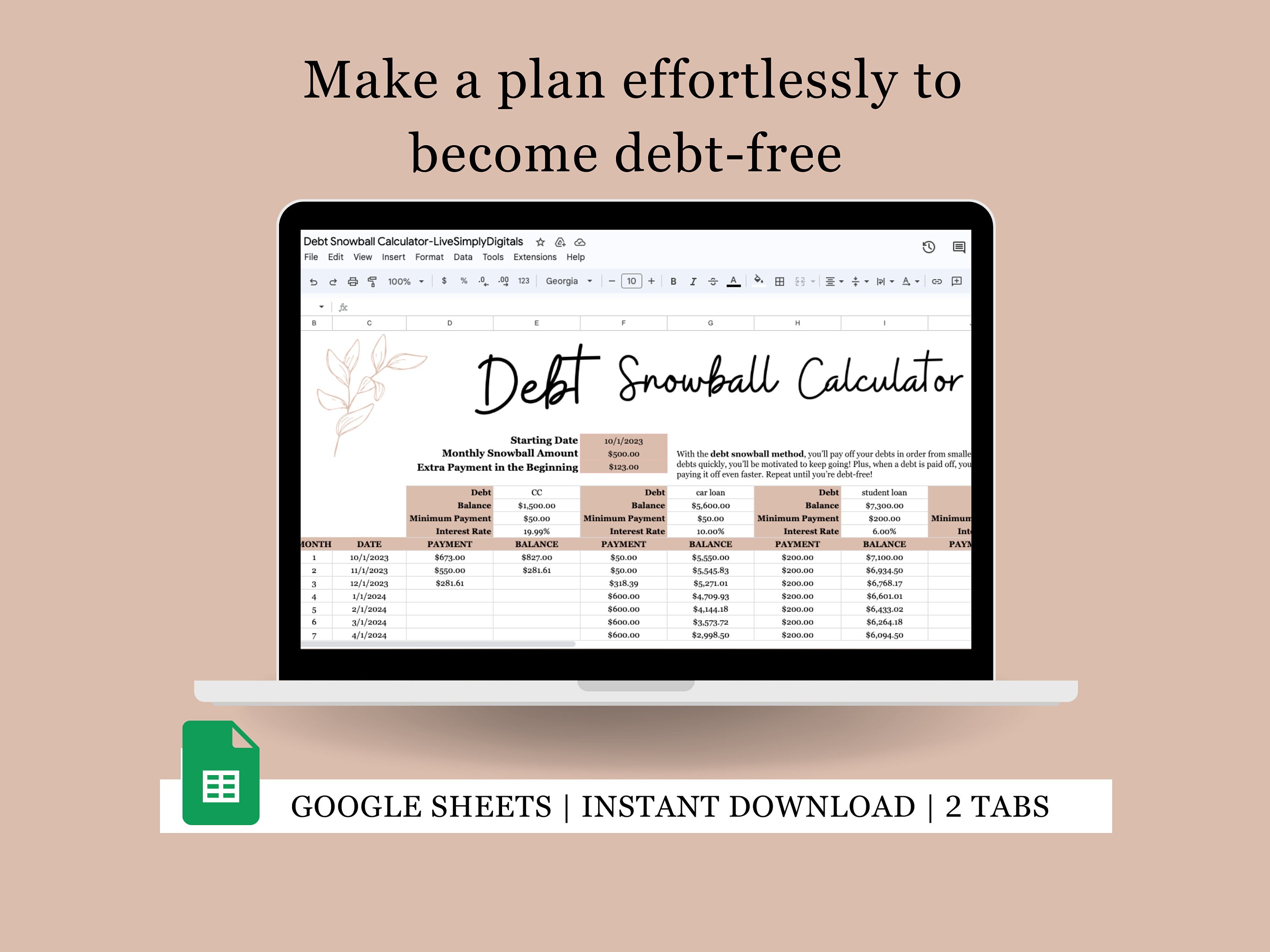 Debt Snowball Spreadsheet for Excel, Debt Snowball Calculator, Debt ...