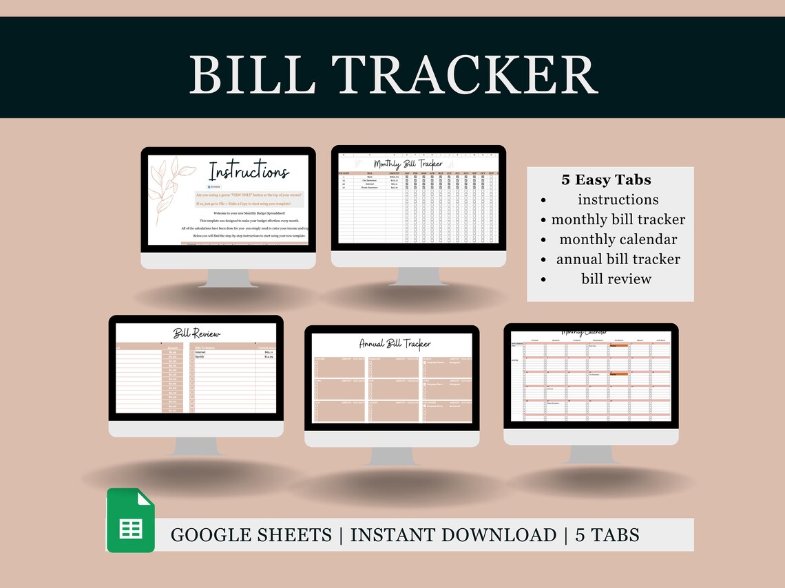 Bill Tracker Google Sheets, Bill Organizer, Bill Calendar, Monthly Bill ...