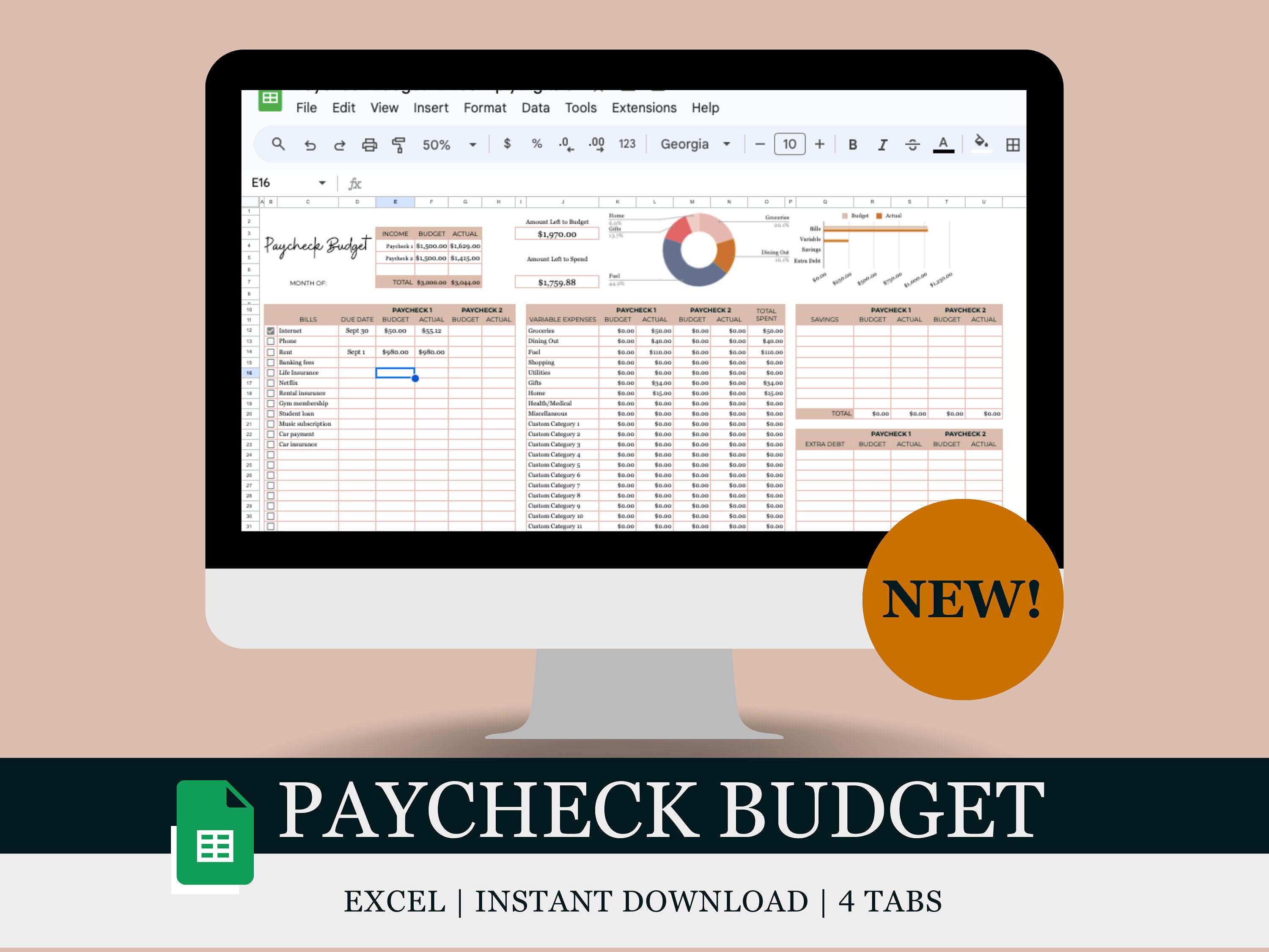 Paycheck Budget Spreadsheet, Excel Template, Budget by Paycheck ...