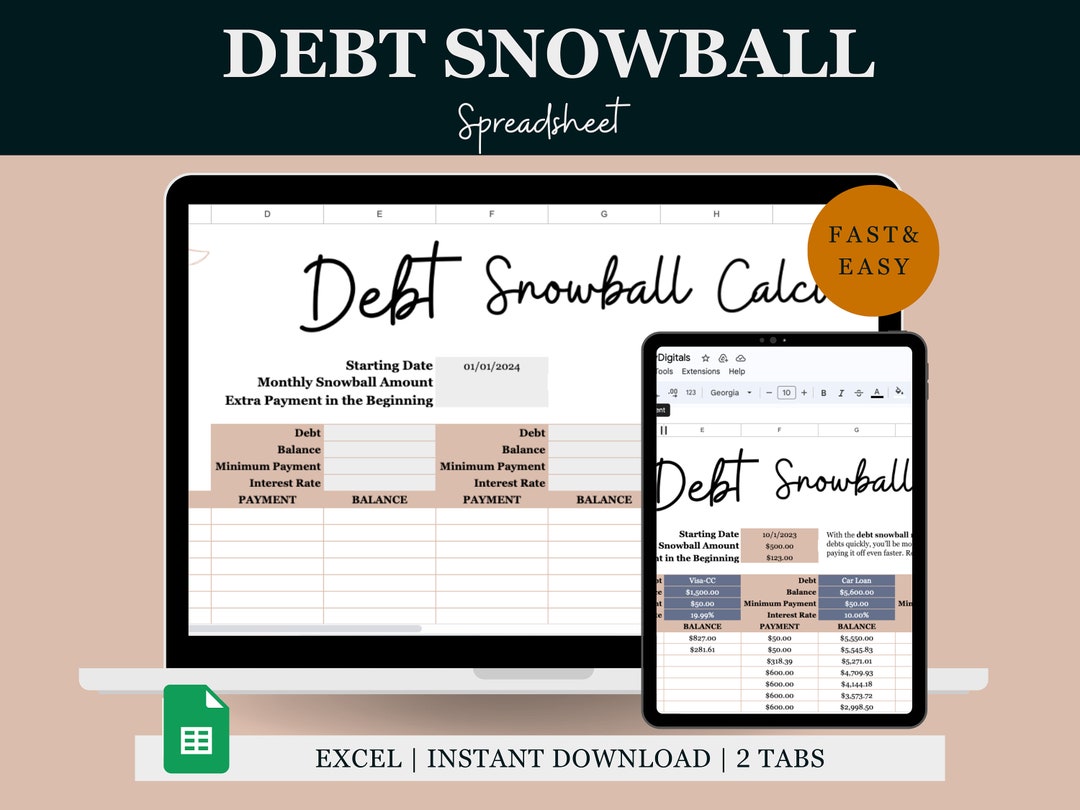 Debt Snowball Spreadsheet for Excel, Debt Snowball Calculator, Debt ...