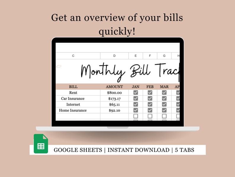 Bill Tracker Google Sheets, Bill Organizer, Bill Calendar, Monthly Bill ...