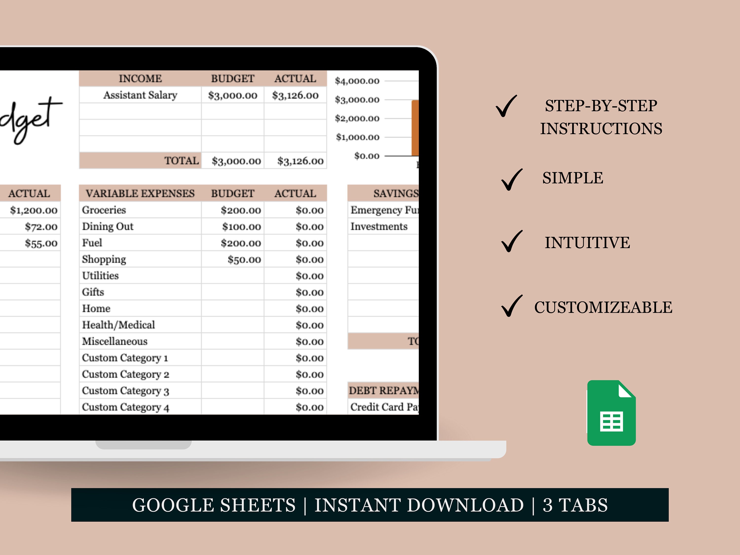 Monthly Budget Google Sheets, Bill and Expense Tracker Spreadsheet ...