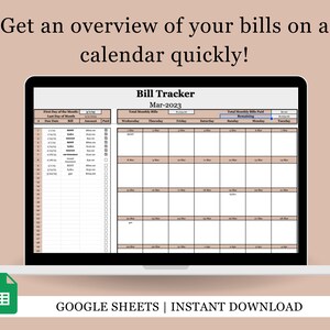 Bill Tracker Spreadsheet, Google Sheets Bill Calendar, Monthly Bill ...