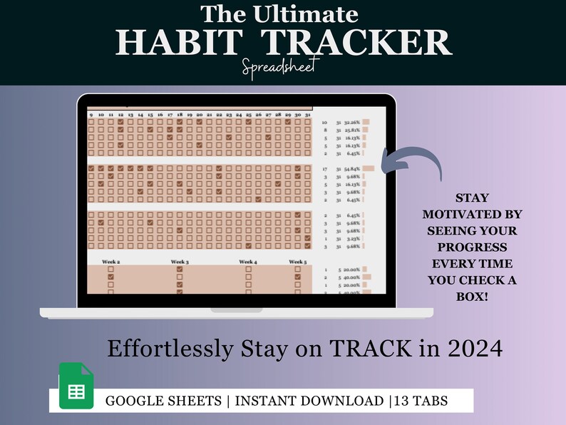 Habit Tracker Google Sheets Spreadsheet 2024, Habit Tracker Printable ...