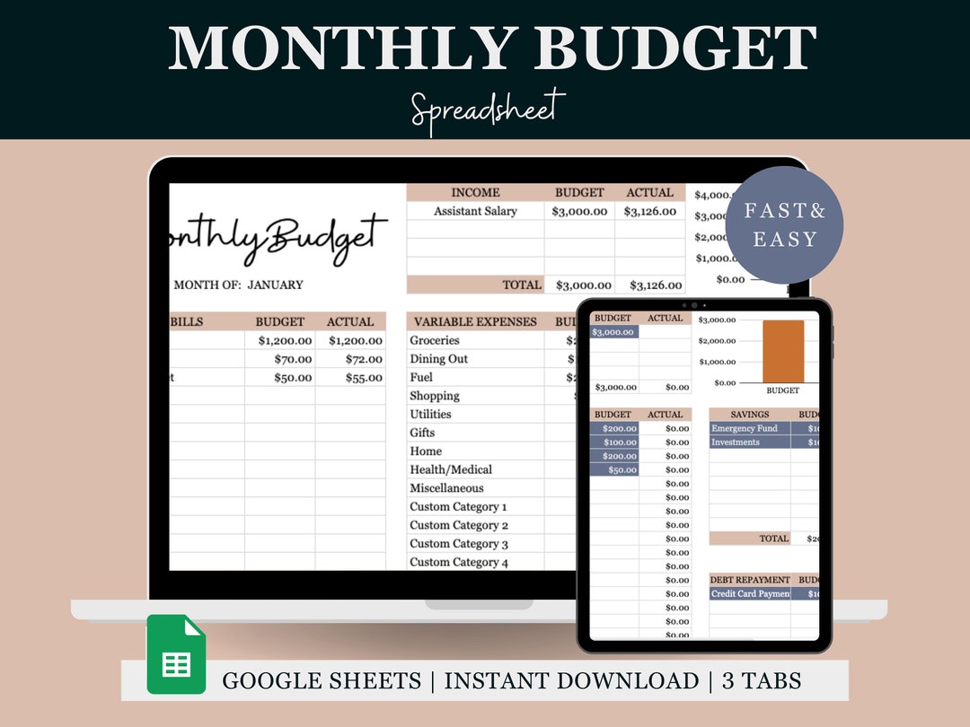 Monthly Budget Google Sheets, Bill and Expense Tracker Spreadsheet ...