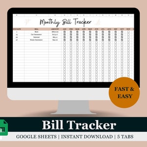 Bill Tracker Google Sheets, Bill Organizer, Bill Calendar, Monthly Bill ...