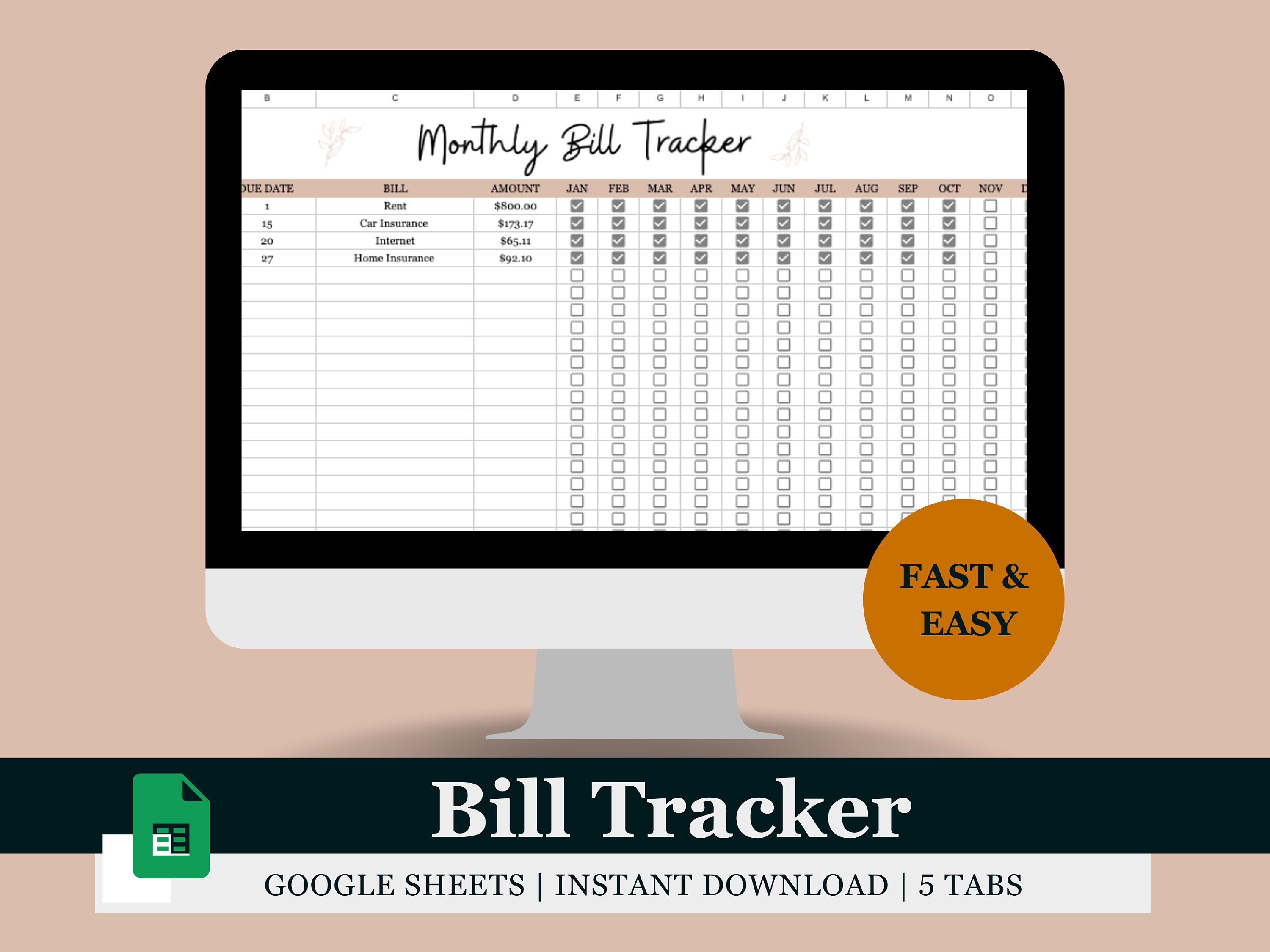 Bill Tracker Google Sheets, Bill Organizer, Bill Calendar, Monthly Bill ...