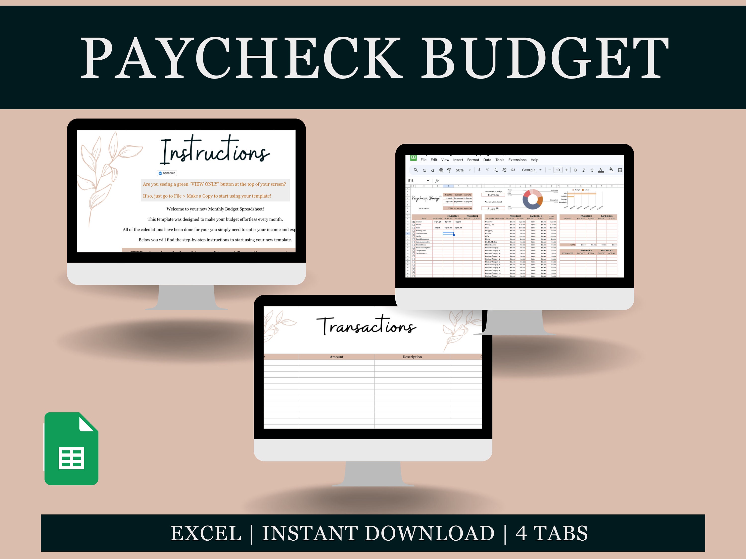 Paycheck Budget Spreadsheet, Excel Template, Budget by Paycheck ...