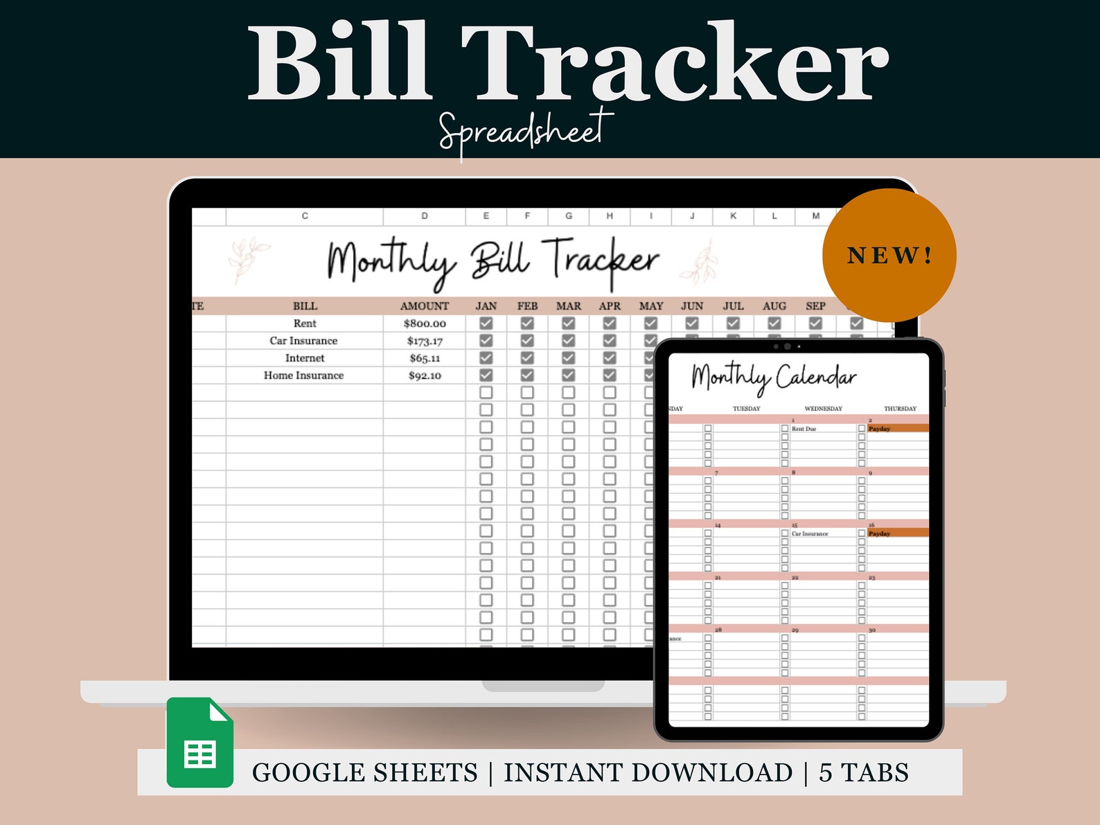 Bill Tracker Google Sheets, Bill Organizer, Bill Calendar, Monthly Bill ...