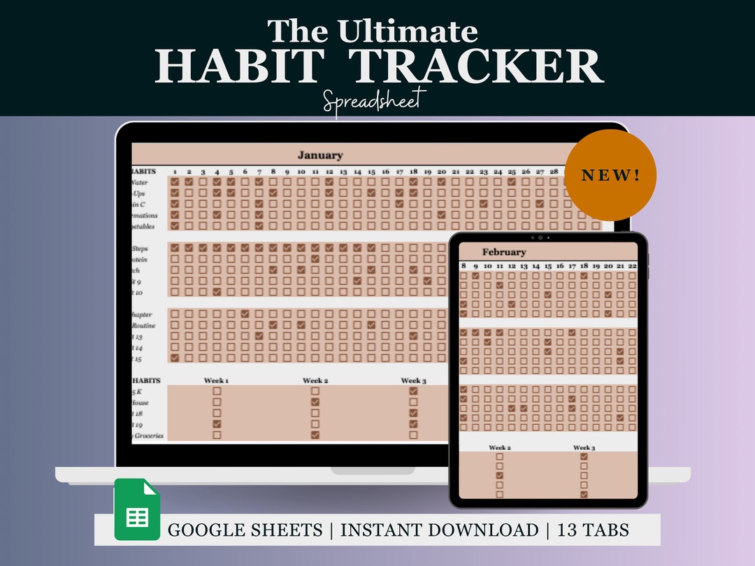 Habit Tracker Google Sheets Spreadsheet 2024, Habit Tracker Printable ...