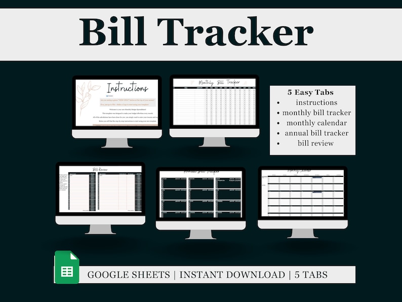 Bill Tracker Google Sheets Blue, Bill Organizer, Bill Calendar, Monthly ...