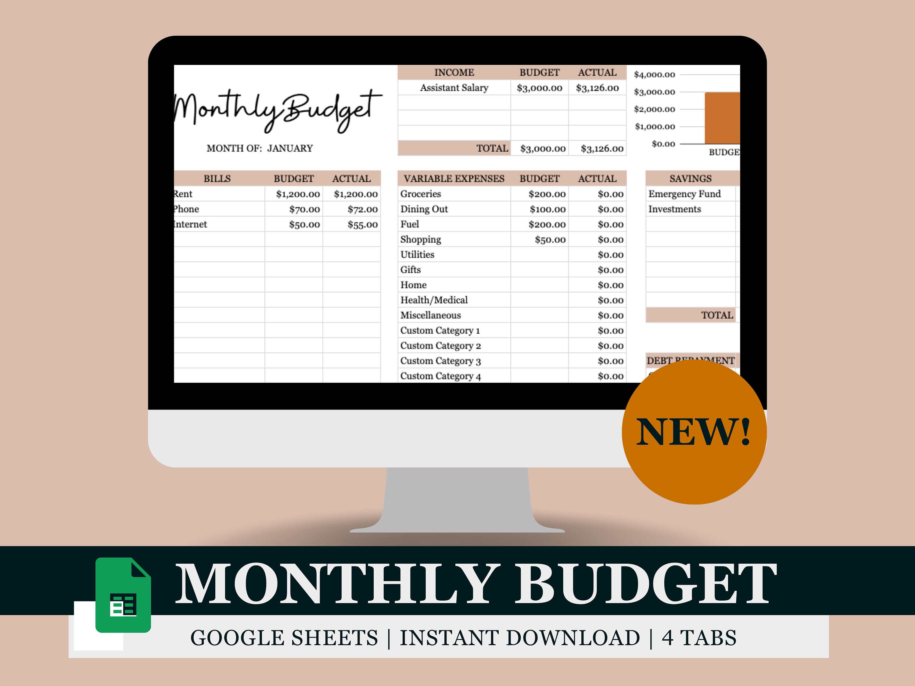 Monthly Budget Google Sheets, Bill and Expense Tracker Spreadsheet ...