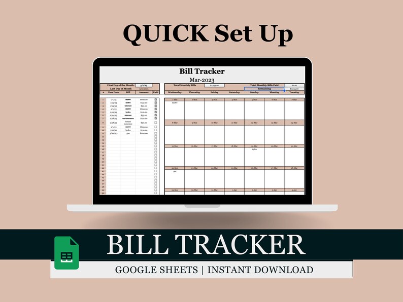 Bill Tracker Spreadsheet, Google Sheets Bill Calendar, Monthly Bill ...