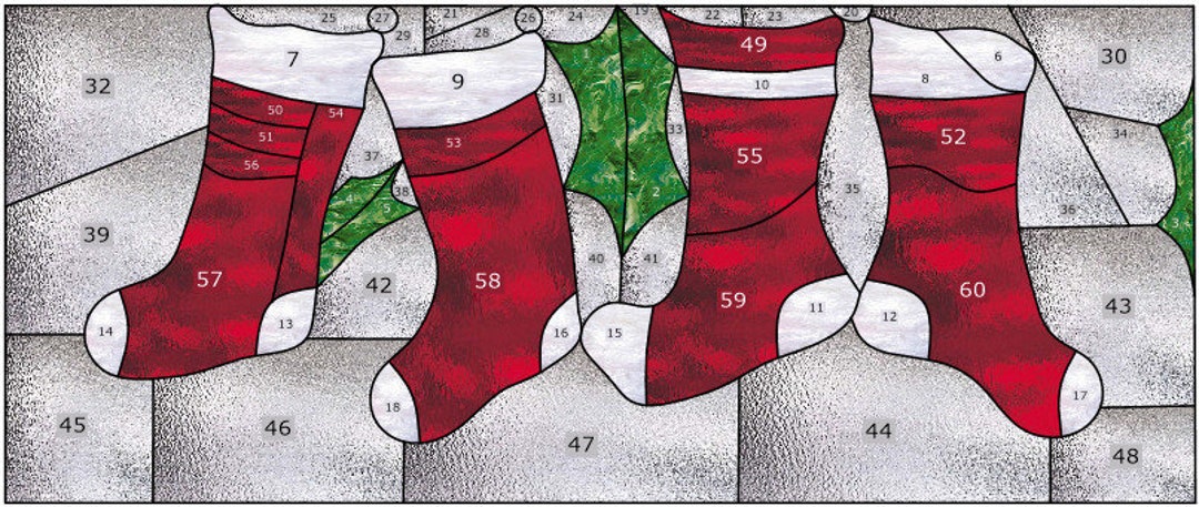 Pattern for Stained Glass Christmas Stocking Panel in JPEG,PDF and ...
