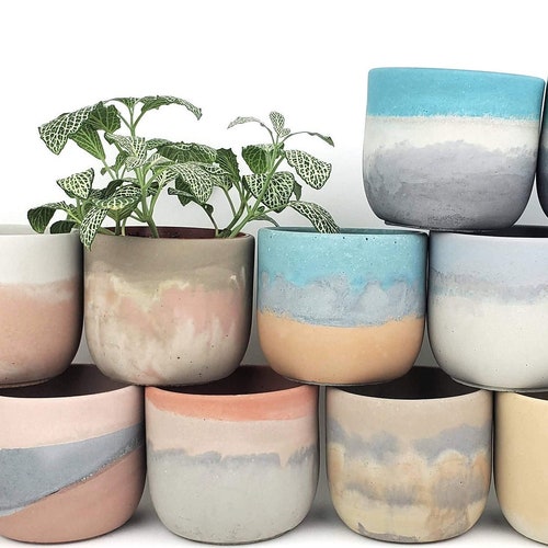 4 Concrete Cement Plant Pot Multi Color Drain Hole - Etsy