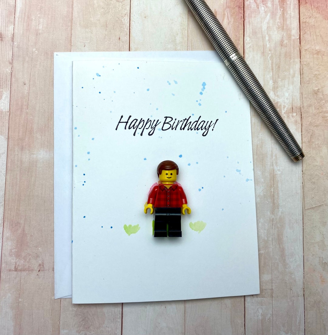Greeting Card Happy Birthday Building Brick Figure Card - Etsy