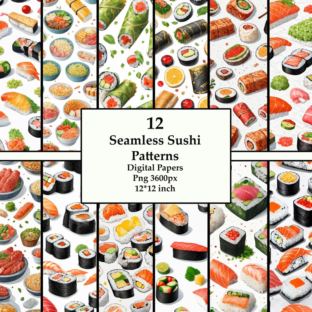 Seamless Sushi Patterns | Digital Paper | Printable Design | Direct ...