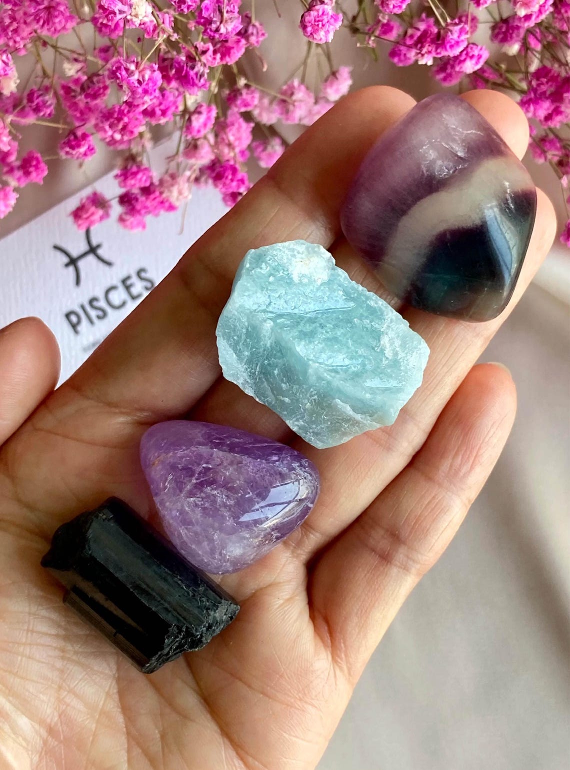 Pisces Natural Healing Zodiac Crystal Kit March Gift Birth Month ...
