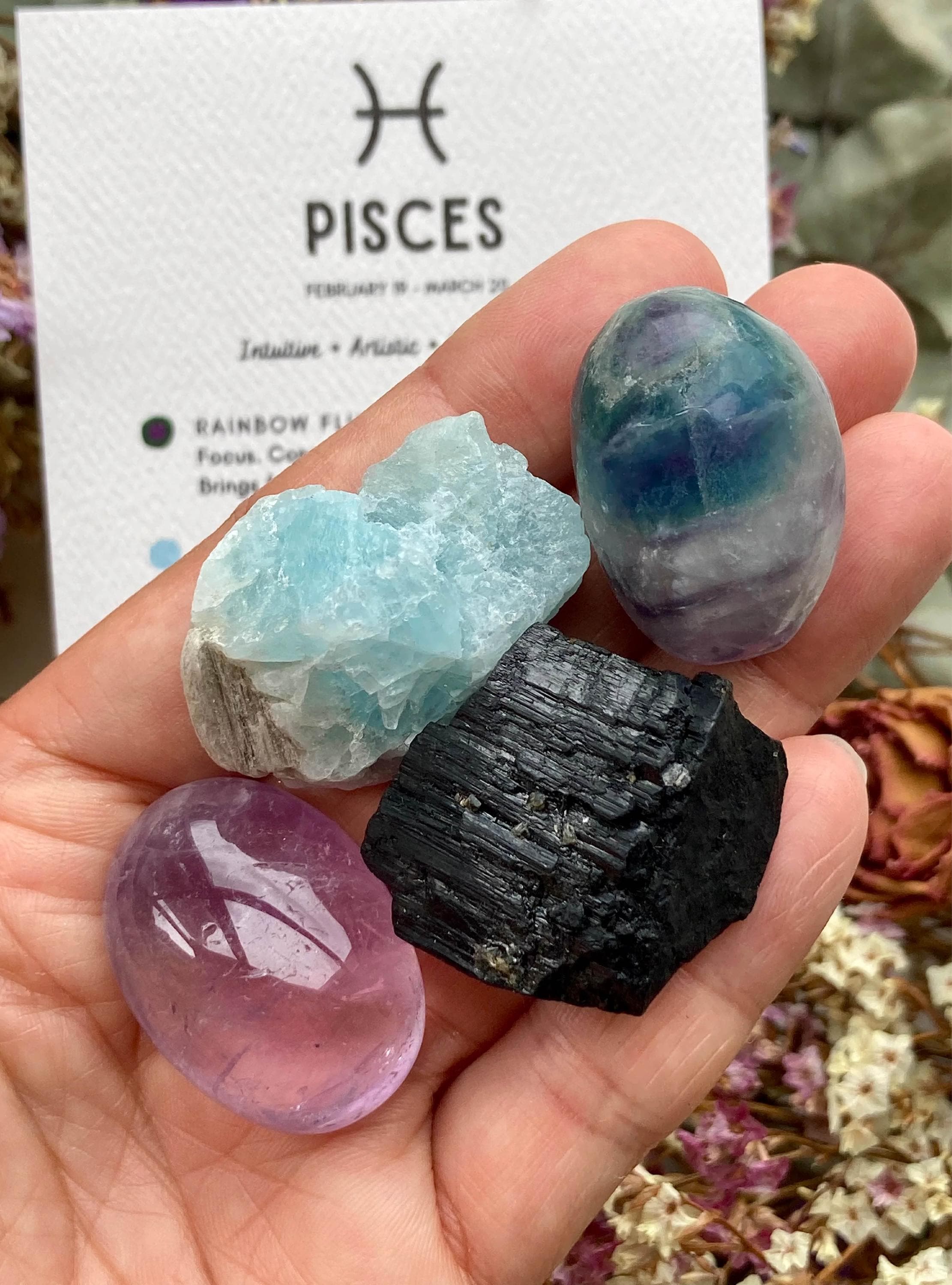 Pisces Natural Healing Zodiac Crystal Kit March Gift Birth Month ...