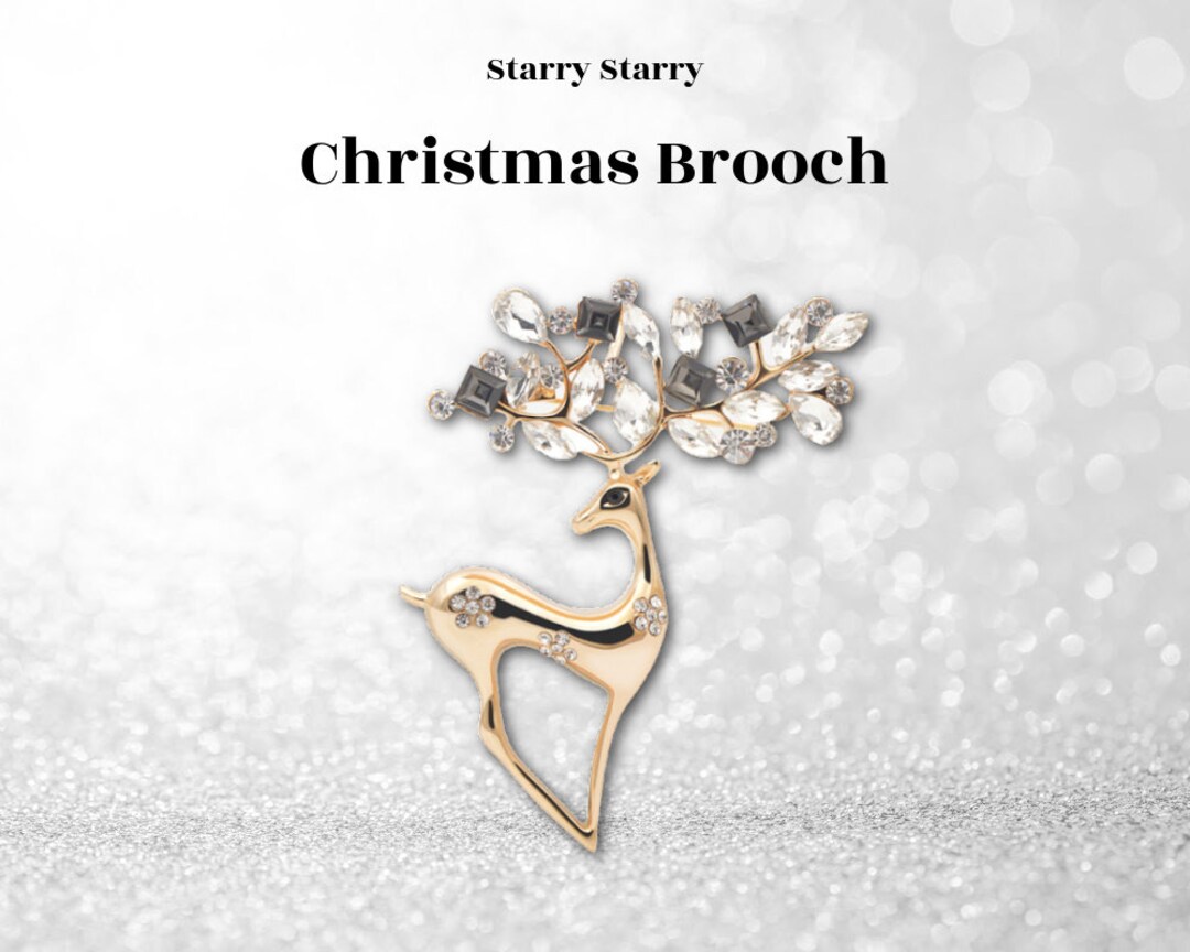 Sparkling Crystal Christmas Reindeer Brooch, Festive Red Velvet Pouch ...