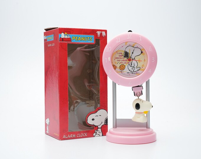 Vintage Peanuts Snoopy Alarm Clock – Pink Table Clock With Pendulum ...