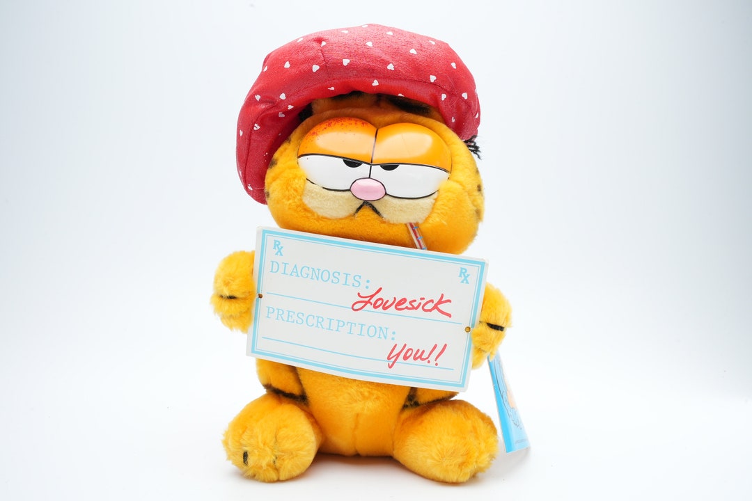 Garfield Who is Sick With a Card in His Hands and a Hat on His Head ...