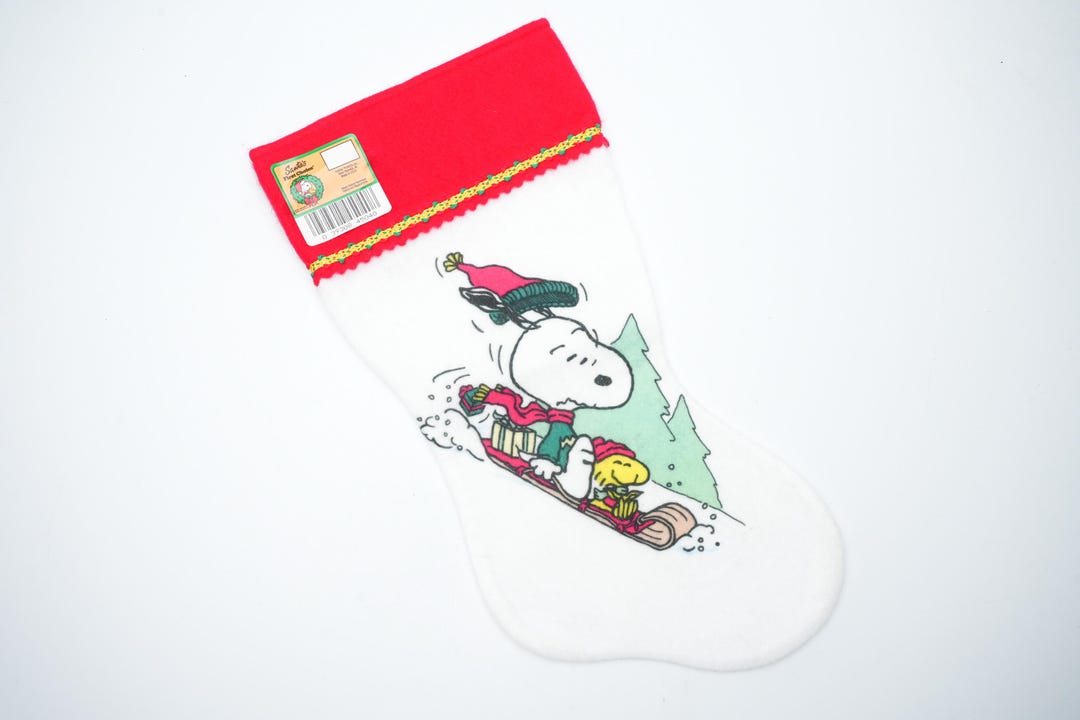 Snoopy and Woodstock on Sleigh – Vintage 90s Fleece Christmas Stocking ...