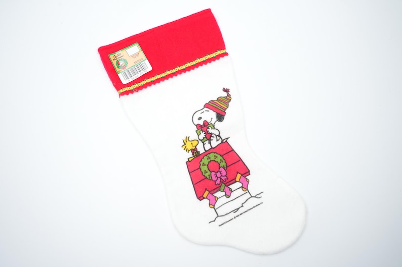 Snoopy Christmas Stocking With Woodstock on Decorated Dog House ...