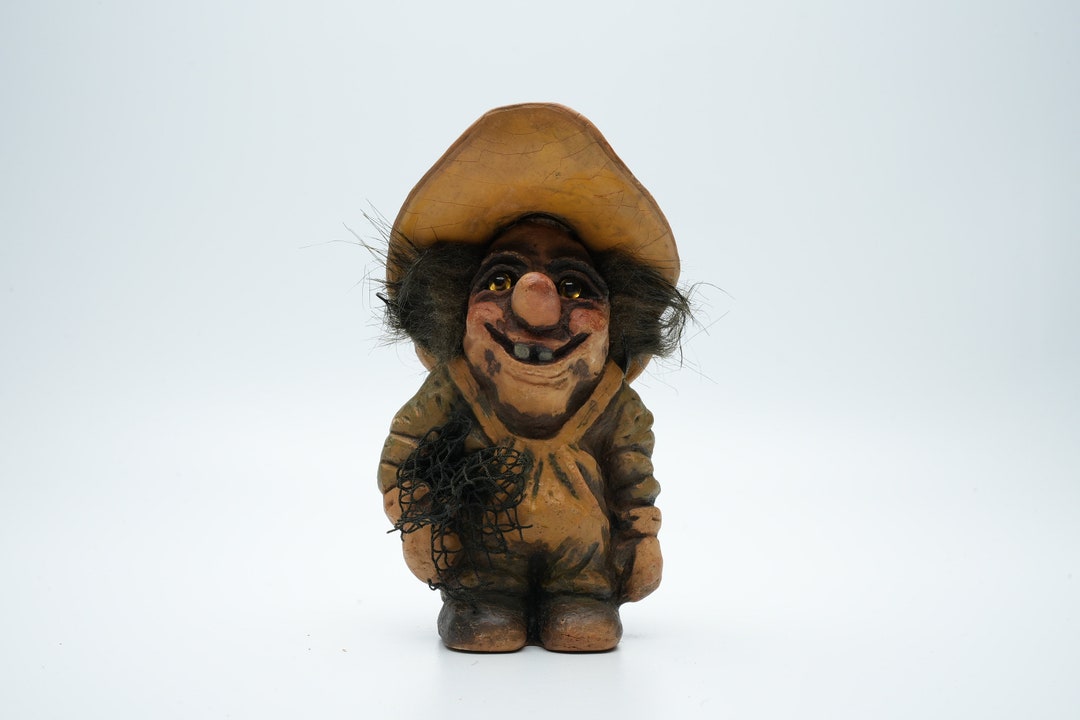 Standing Nyform Troll With Fishing Net - 6 Inches - Vintage Norwegian ...