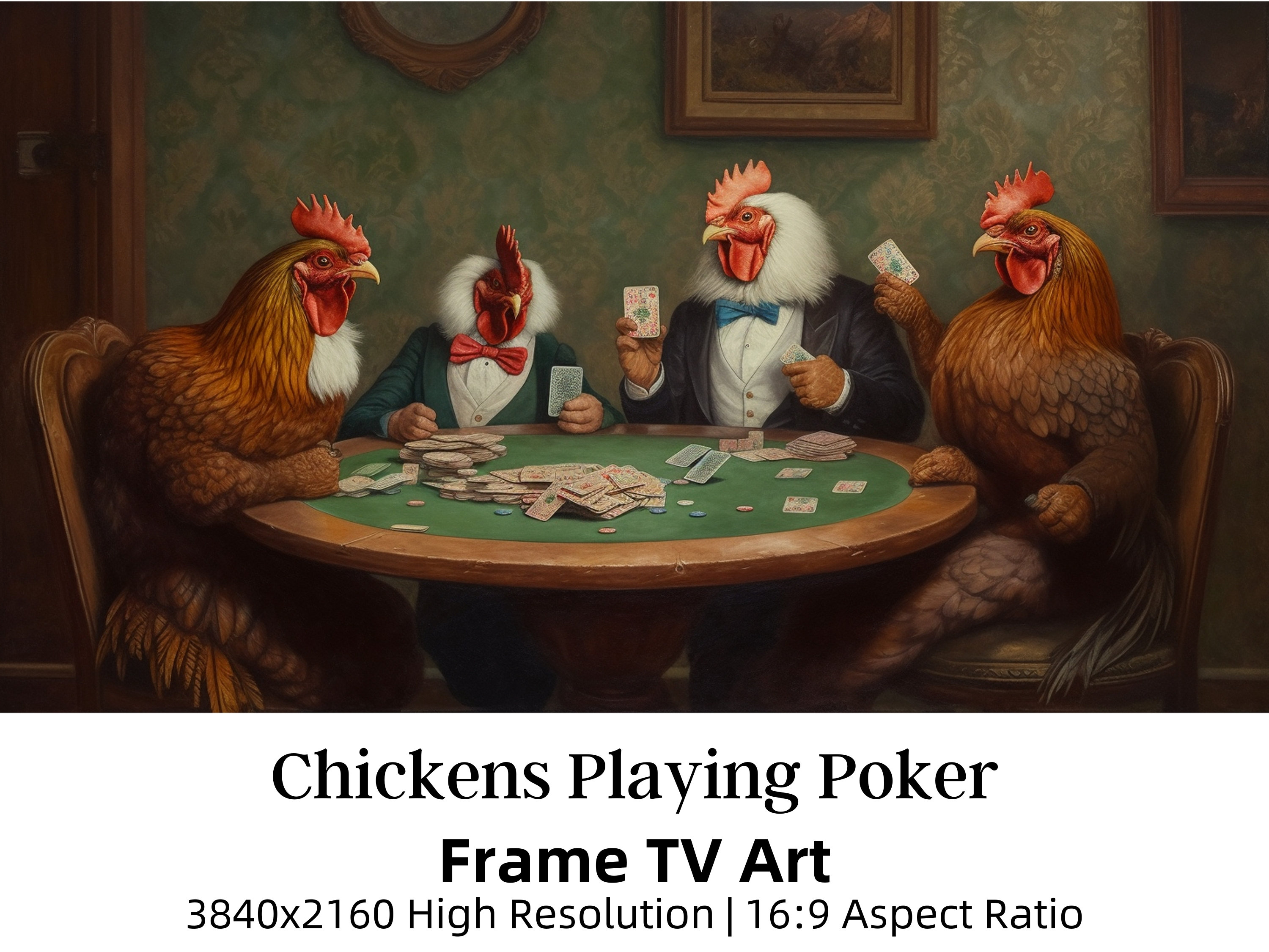 Chickens Playing Poker Samsung Frame TV Art | Frame TV Farm Animals Art ...
