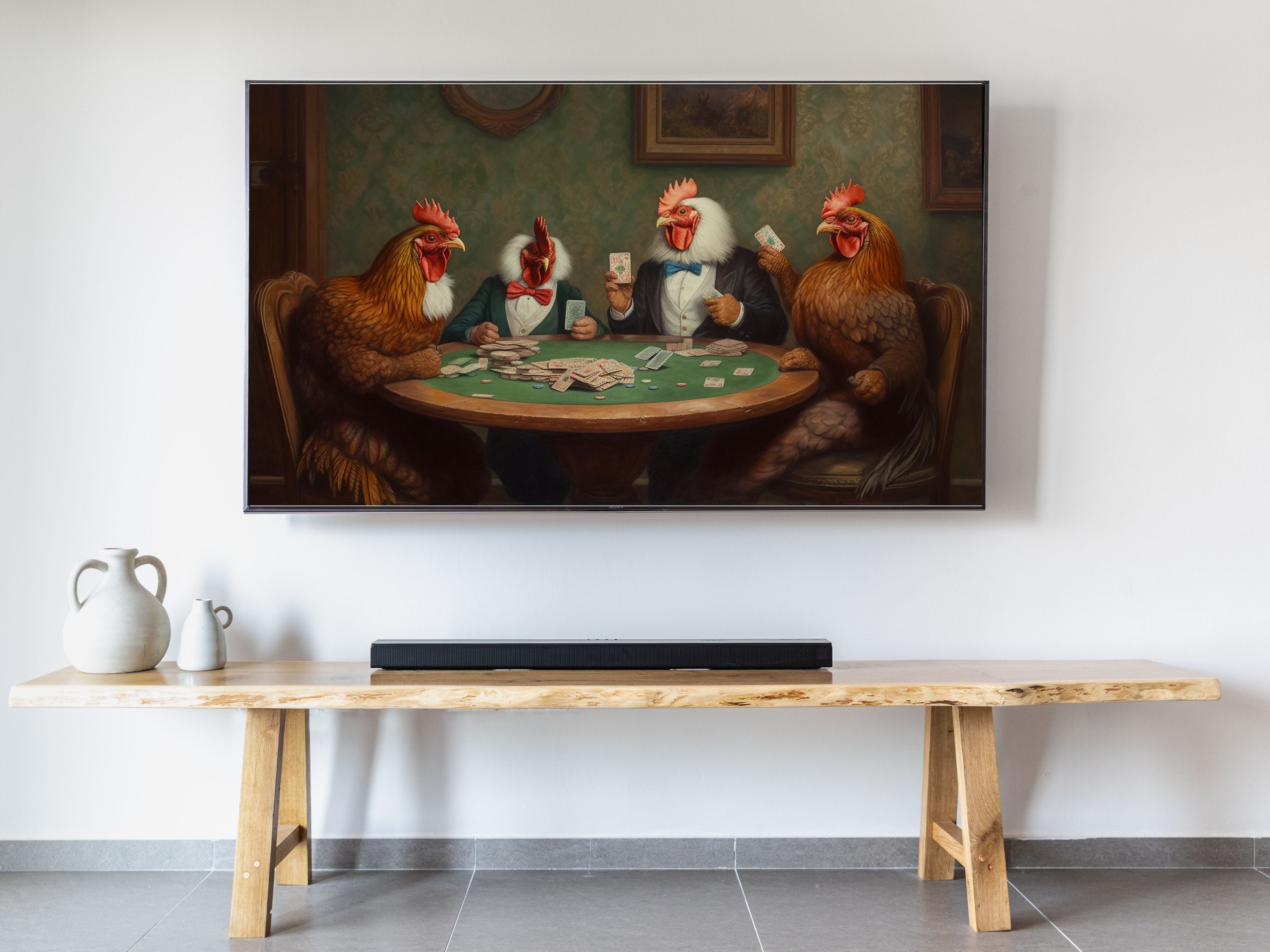 Chickens Playing Poker Samsung Frame TV Art | Frame TV Farm Animals Art ...
