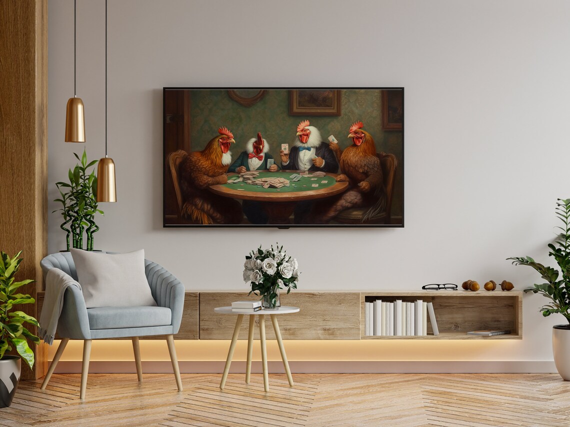 Chickens Playing Poker Samsung Frame TV Art | Frame TV Farm Animals Art ...