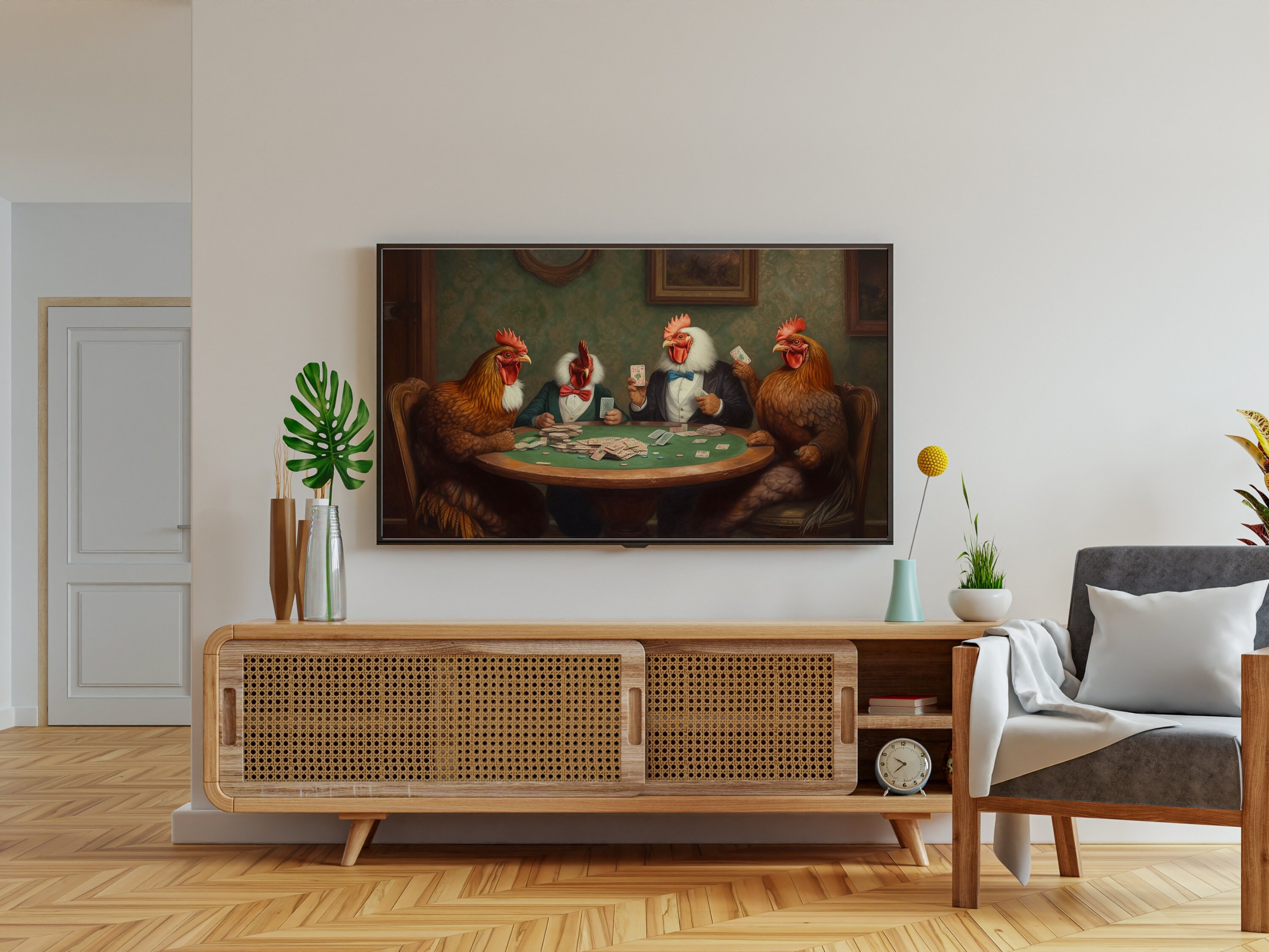 Chickens Playing Poker Samsung Frame TV Art | Frame TV Farm Animals Art ...