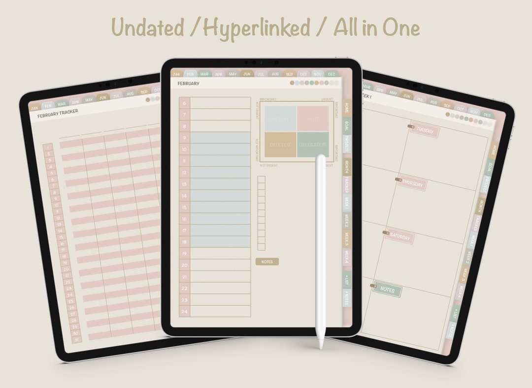 Undated Boho Digital Planner for Goodnotes/notability, iPad Hyperlinked ...