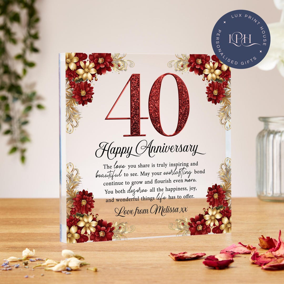 40th Wedding Anniversary Gift, Acrylic Block, Ruby Wedding Anniversary ...