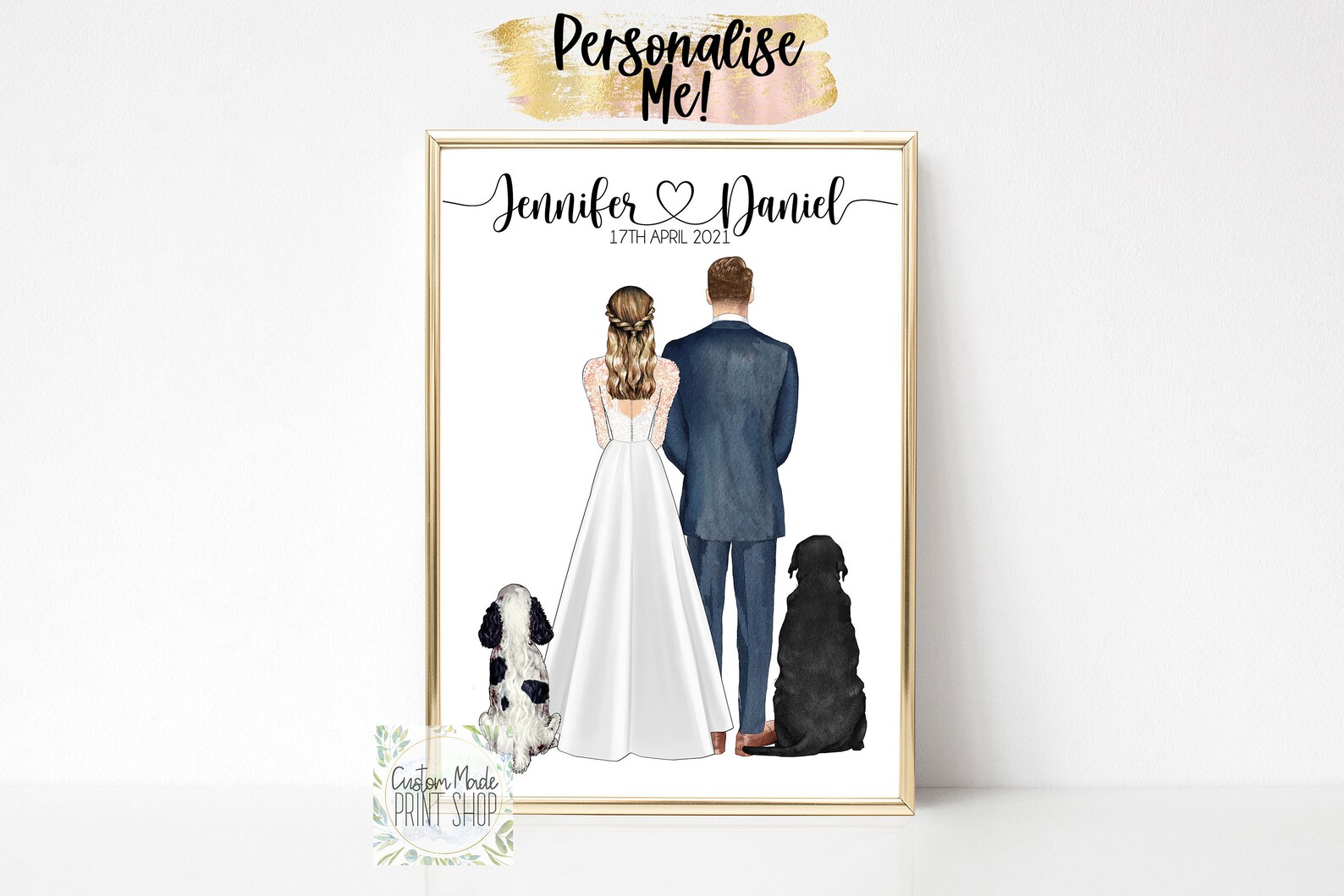 Personalised wedding print with dog wedding print pets | Etsy