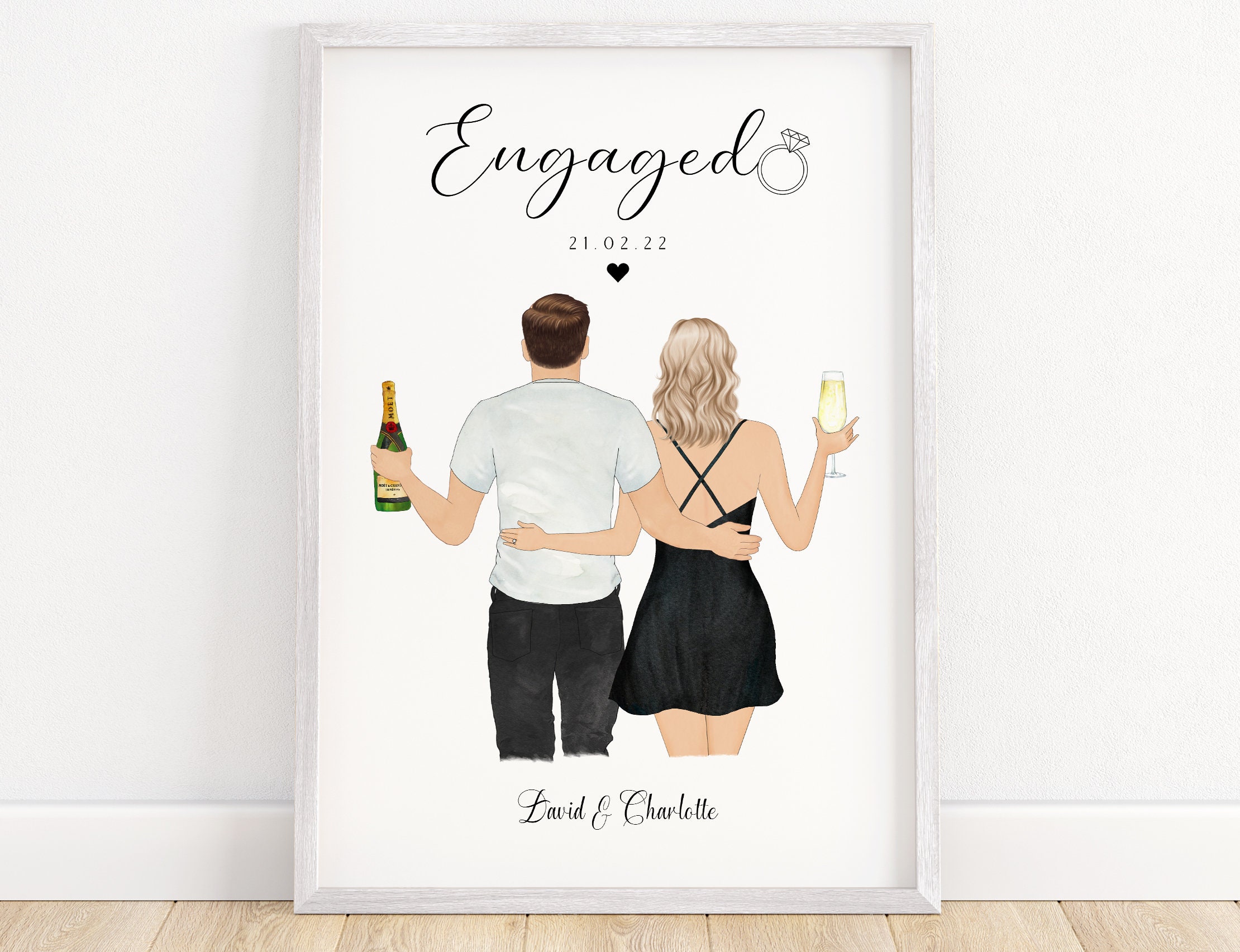 Personalised engagement print, couples engagement print, engagement ...