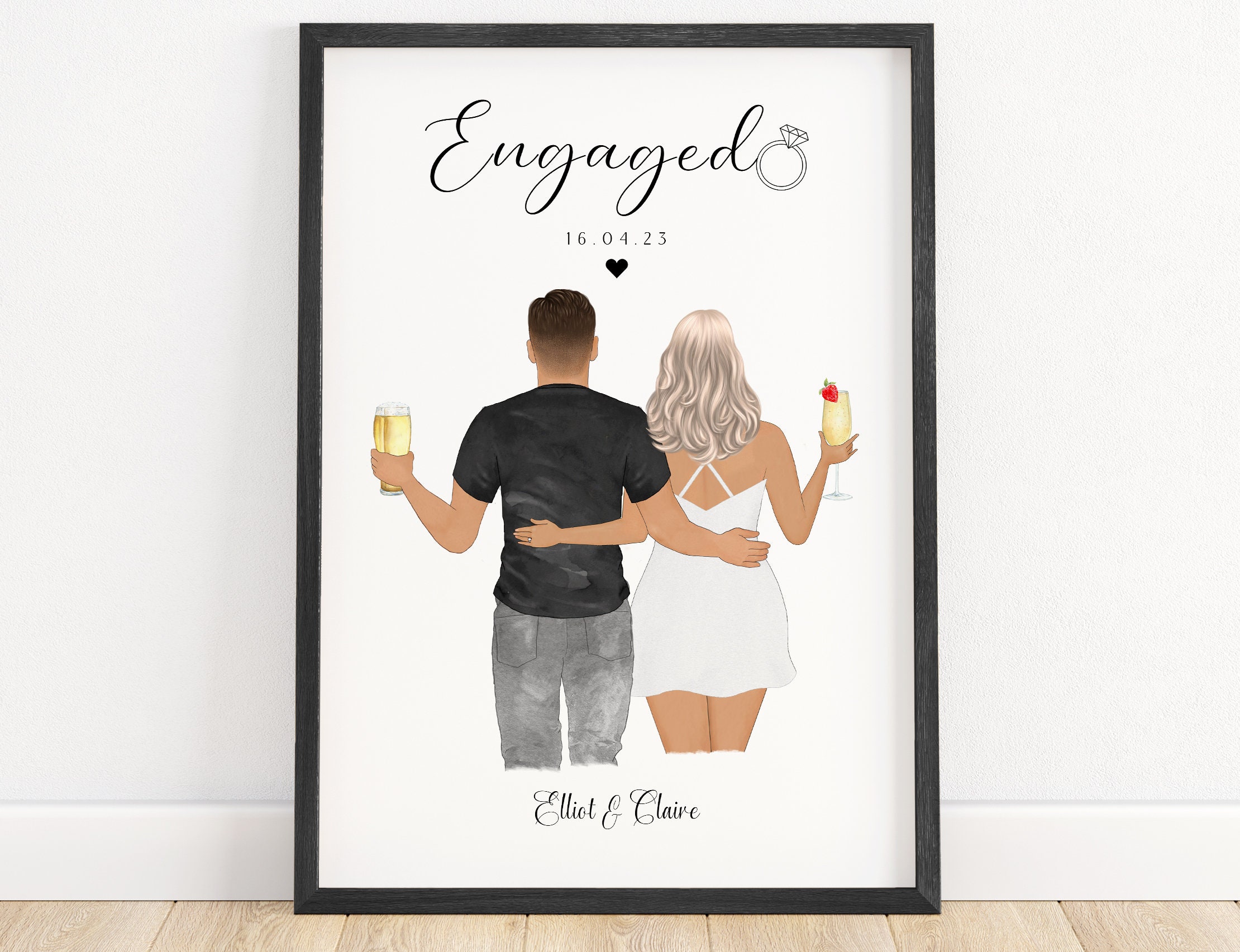 Personalised engagement print, couples engagement print, engagement ...