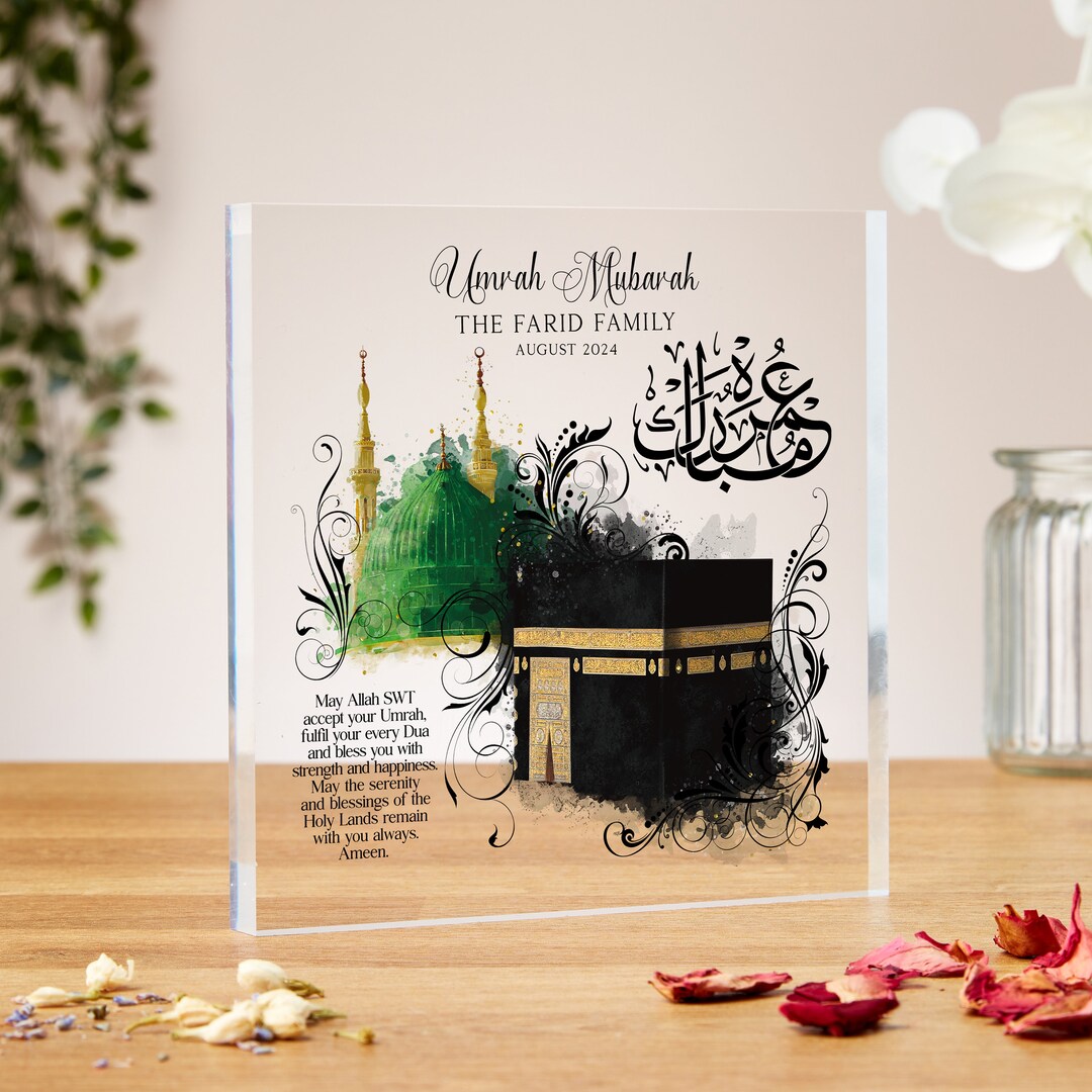 Umrah Mubarak Gift, Free Standing Acrylic Block, Personalised Islamic ...
