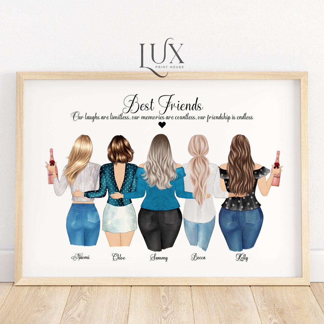 Personalised Group of Friends Print, Best Friend Print, Portrait, Plus ...