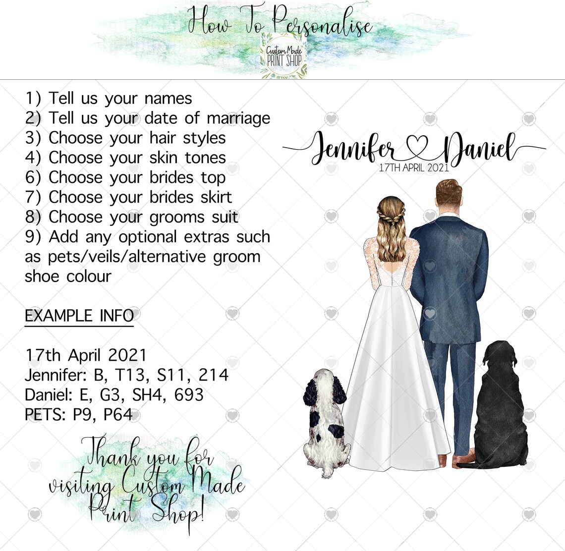 Personalised wedding print with dog wedding print pets | Etsy