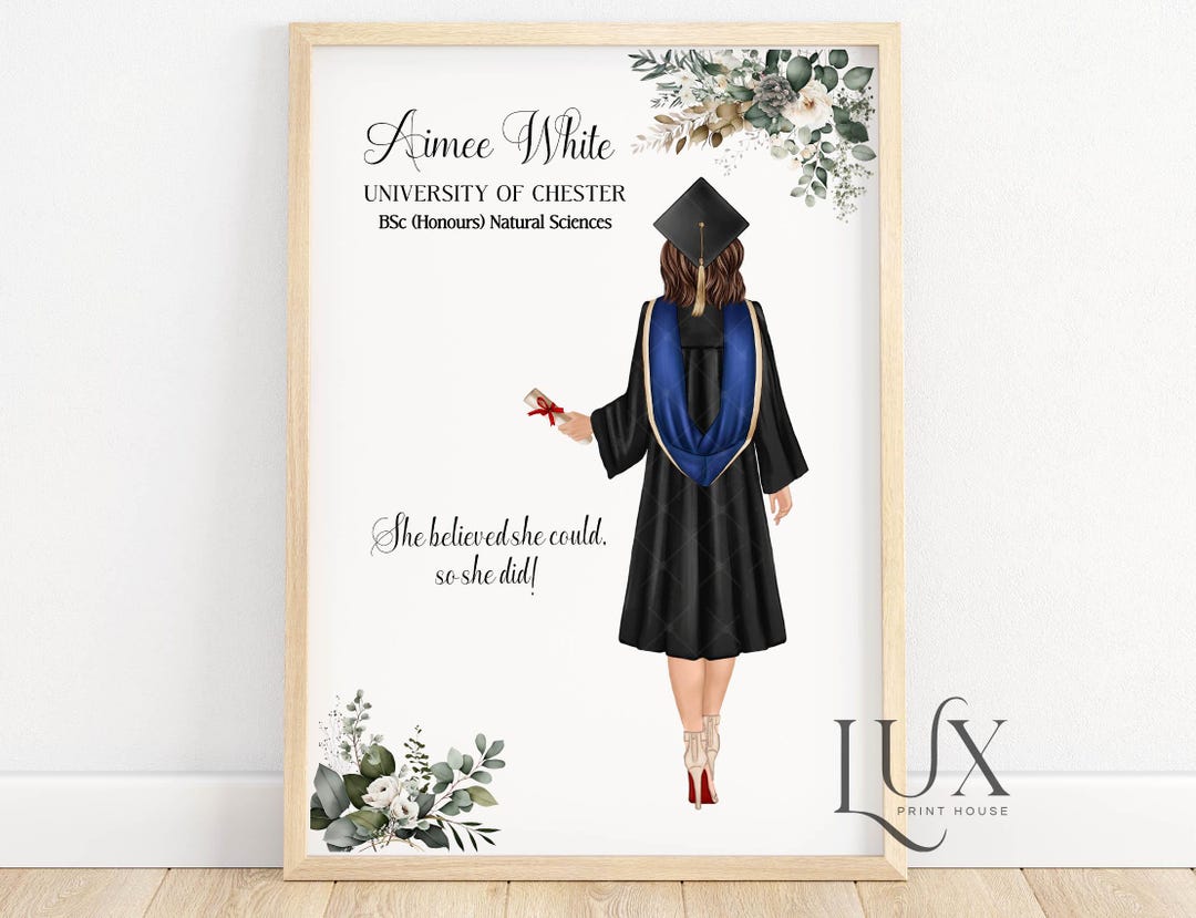 Personalised Graduation Print, Custom Female Graduate Gifts, Gift for ...